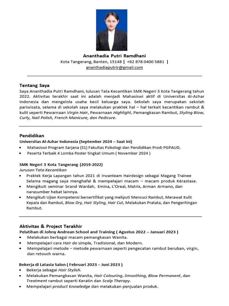 CV - Ananthadia Putri Ramdhani | PDF
