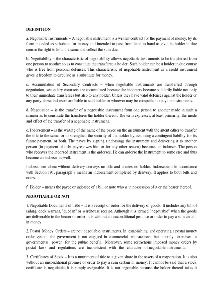 A Compilation of Some Case Digests For Negotiable Instruments Law | PDF ...