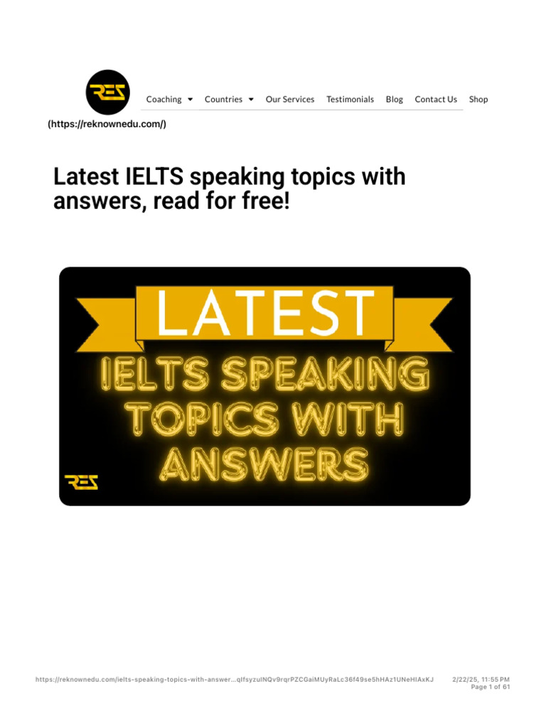 2025 IELTS Speaking Topics & Answers | PDF