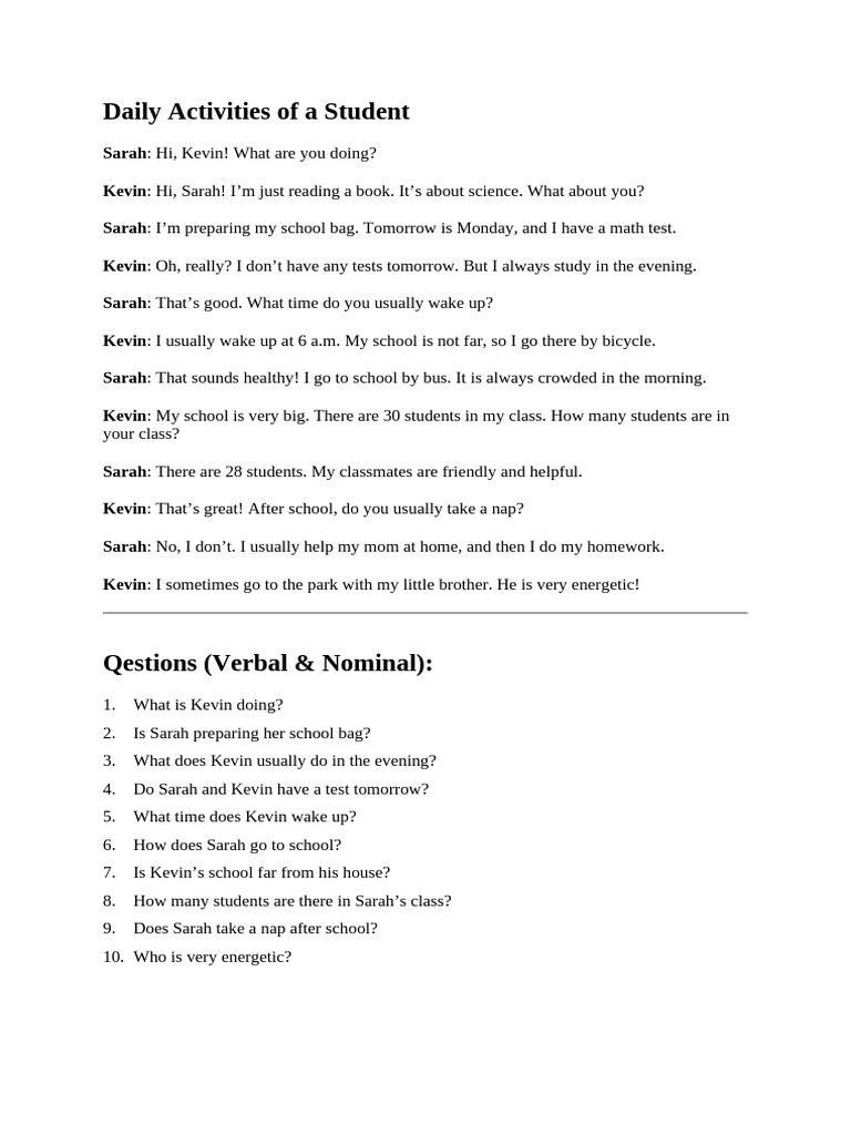 Student Daily Activities Overview | PDF