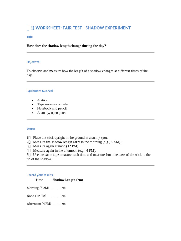 Shadow Length Changes Throughout Day | PDF