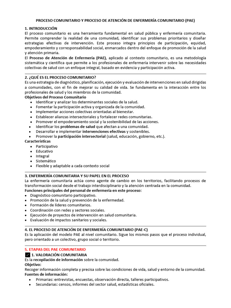 Proceso Comunitario y Proceso de Atención de Enfermería Comunitario Pae | PDF | Promoción de la ...