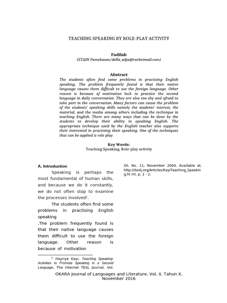 Role-Play in Teaching English Speaking | PDF | Human Communication ...