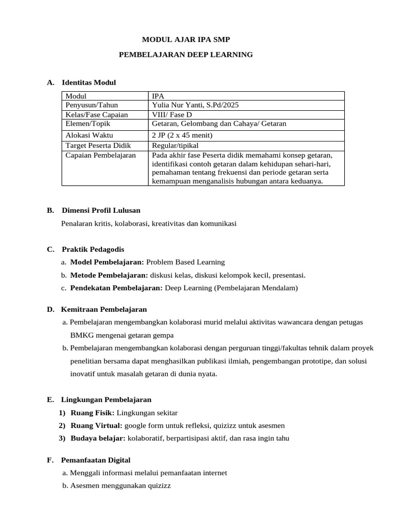 Deep Learning Materi Getaran | PDF