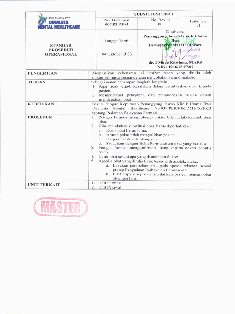 Sop Subtitusi Obat | PDF