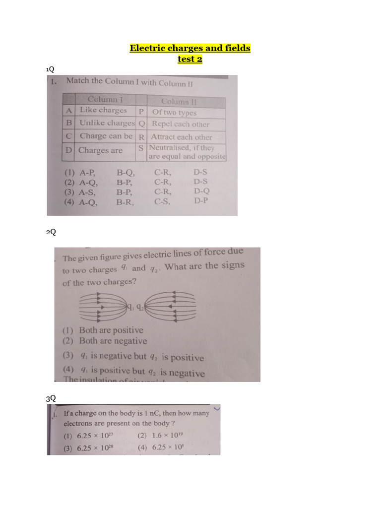 Electric Charges and Fields Test 2 | PDF