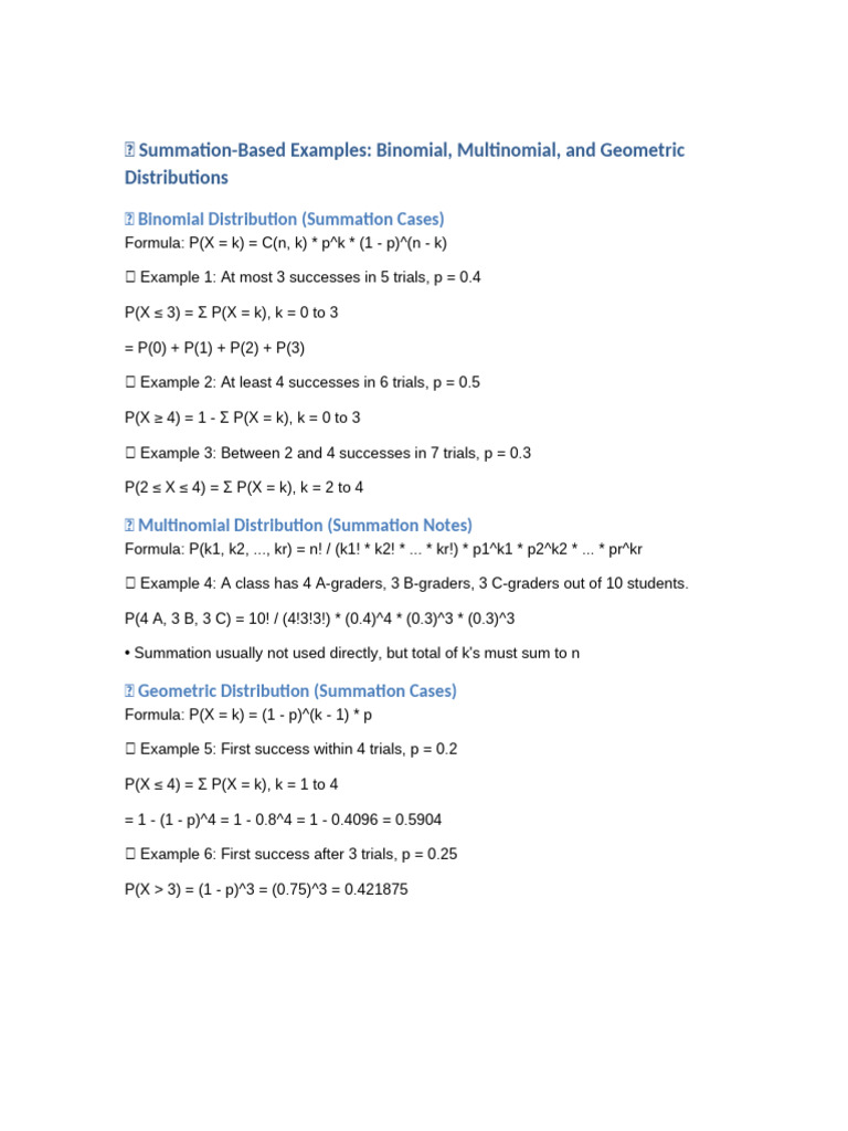 Binomial Distribution Summation Examples | PDF