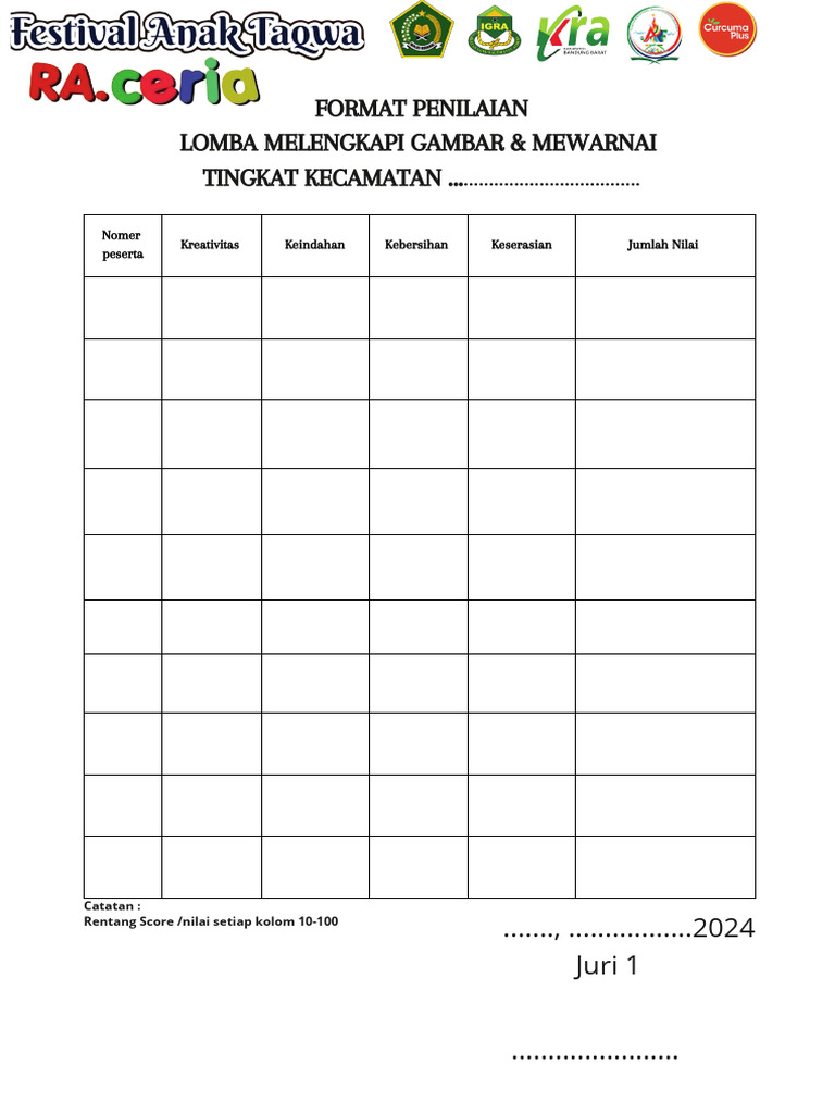 Penilaian Lomba Melengkapi Gambar | PDF