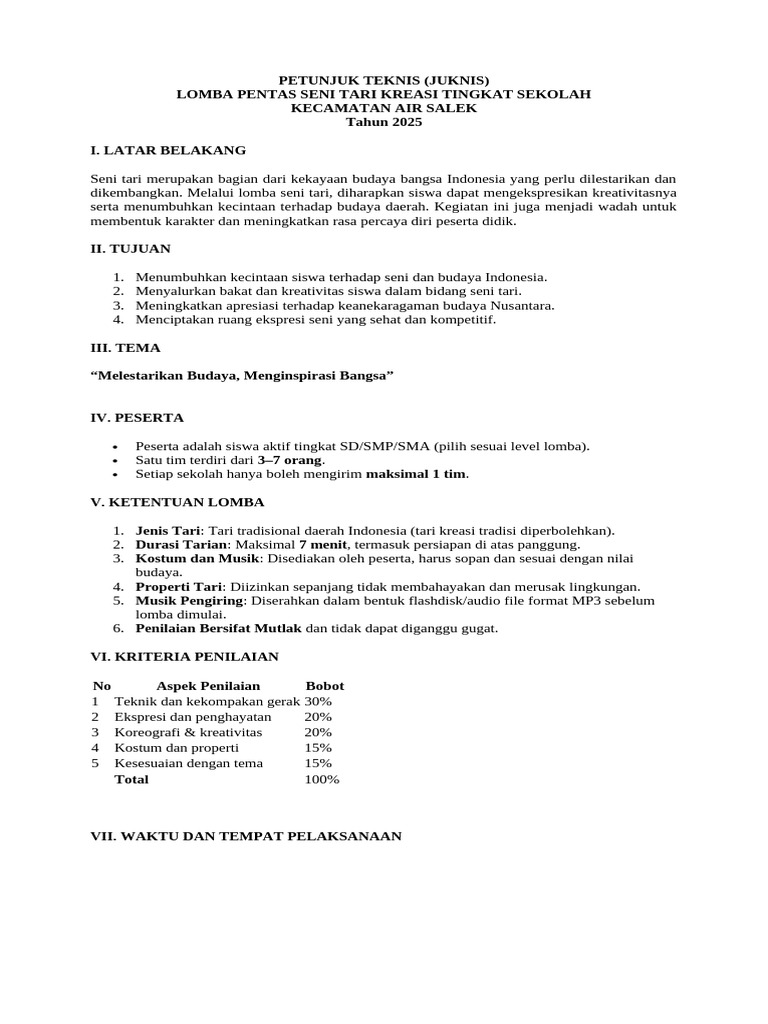 Petunjuk Teknis Lomba Tari | PDF