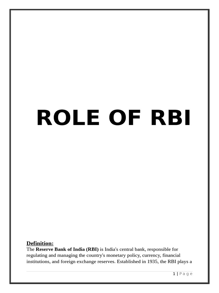 Role and Functions of RBI in India | PDF | Reserve Bank Of India ...