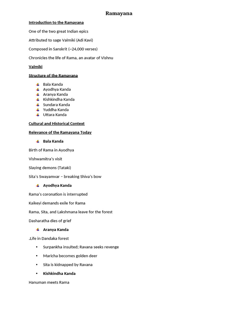 Overview of the Ramayana Epic | PDF
