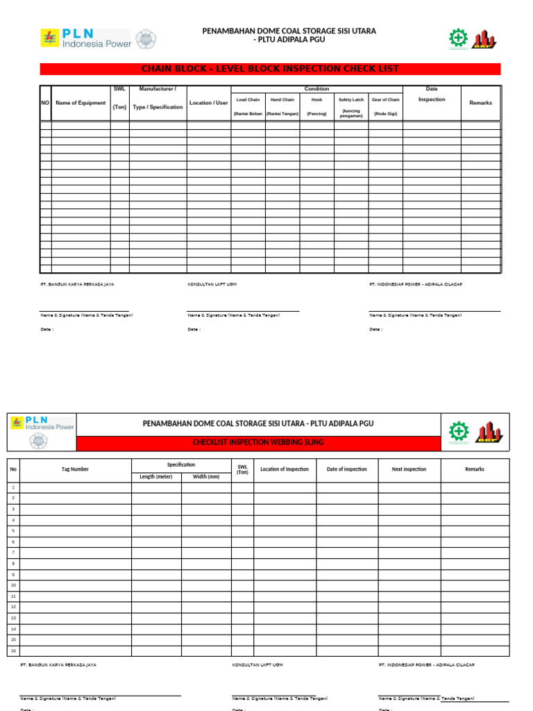 Chain Block Inspection Checklist | PDF
