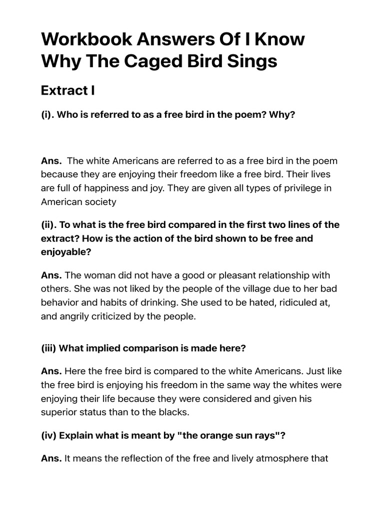 I Know Why The Caged Bird Sings - Workbook | PDF