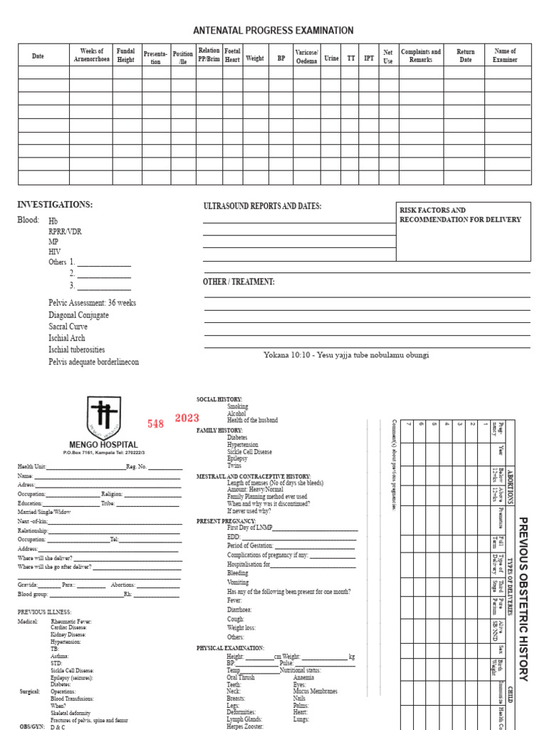 Mengo Hospital Antenatal Examination Report | PDF | Pregnancy | Medical ...