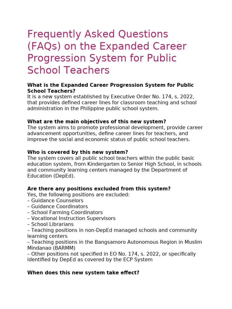 FAQs on Expanded Career Progression | PDF | Teachers