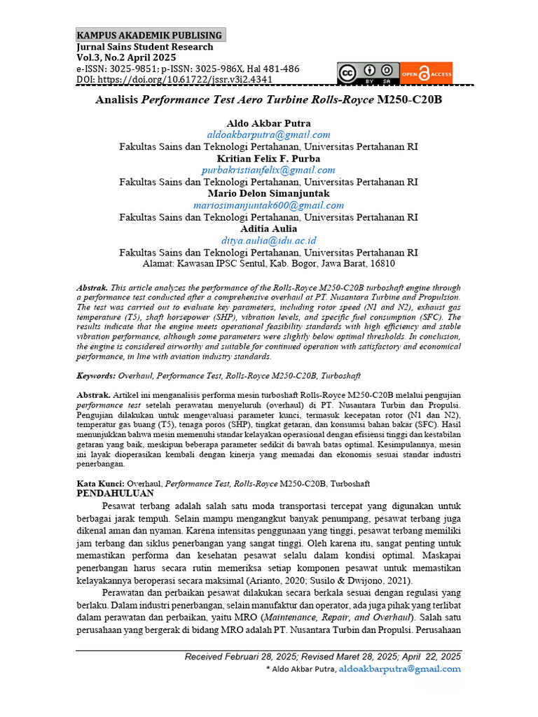 Analisis Performa Rolls-Royce M250-C20B | PDF