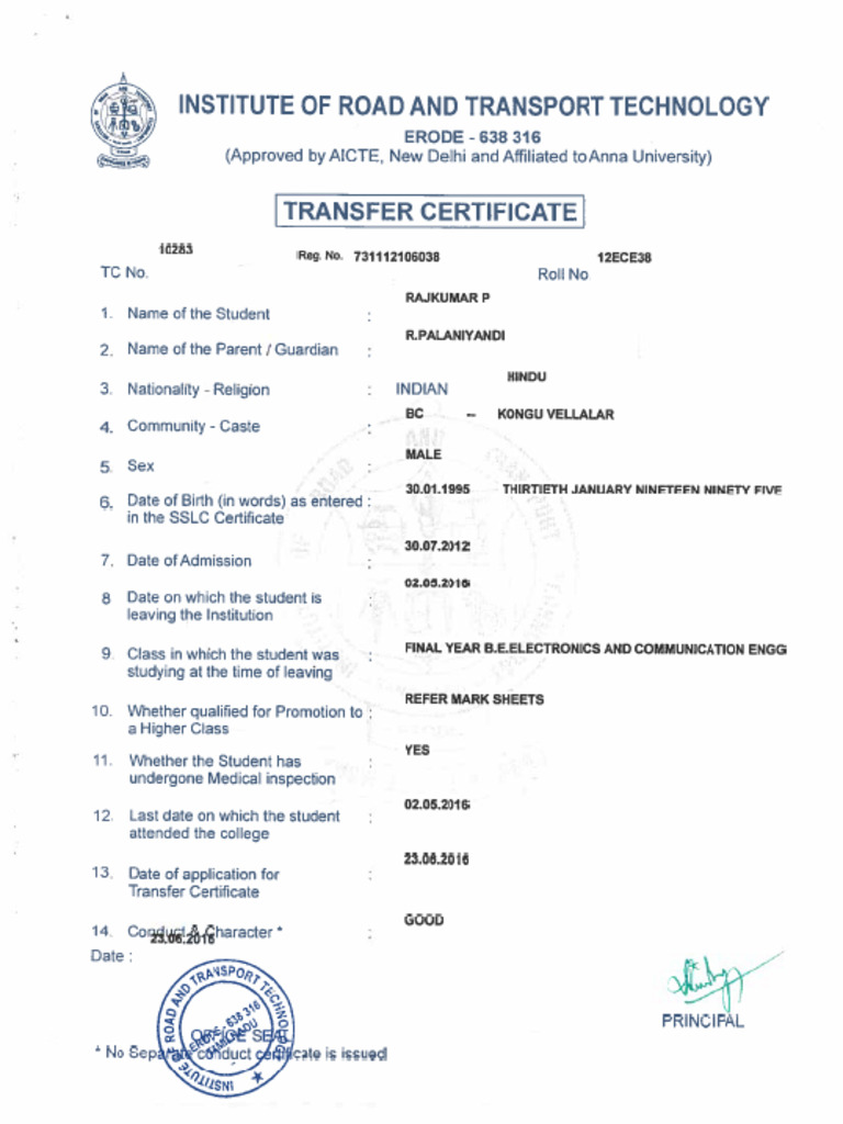 TC - Transfer Certificate | PDF