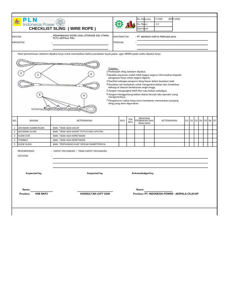 Checklist Keamanan Sling dan Webbing | PDF