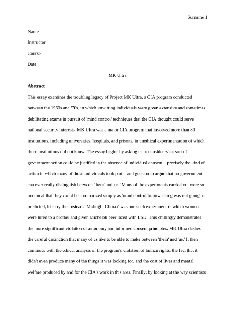 J3579 MK Ultra English 2 Essay - Edited | PDF