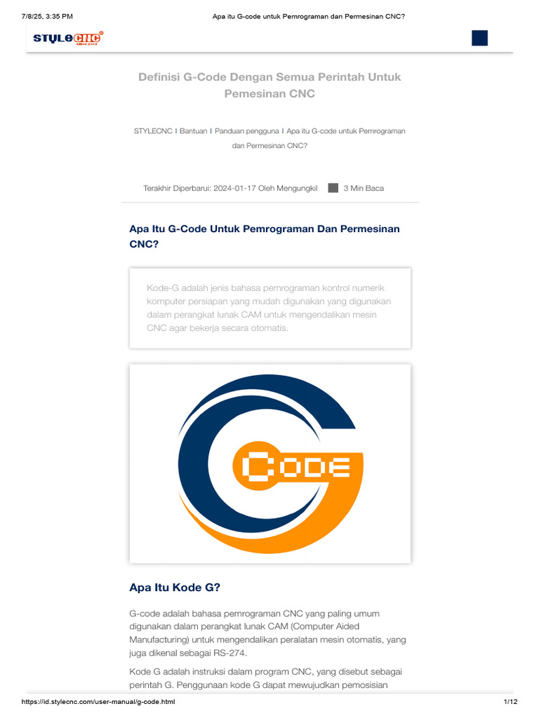 Apa Itu G-Code Untuk Pemrograman Dan Permesinan CNC | PDF