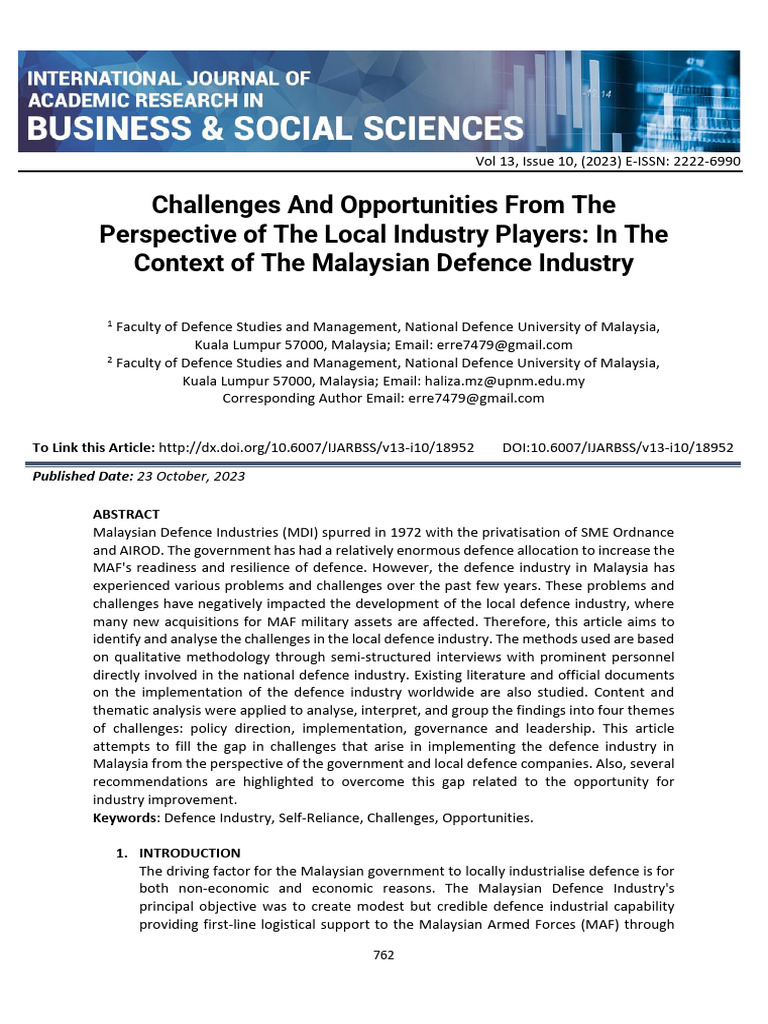 Malaysian Defence Industry Challenges & Opportunities | PDF | Military