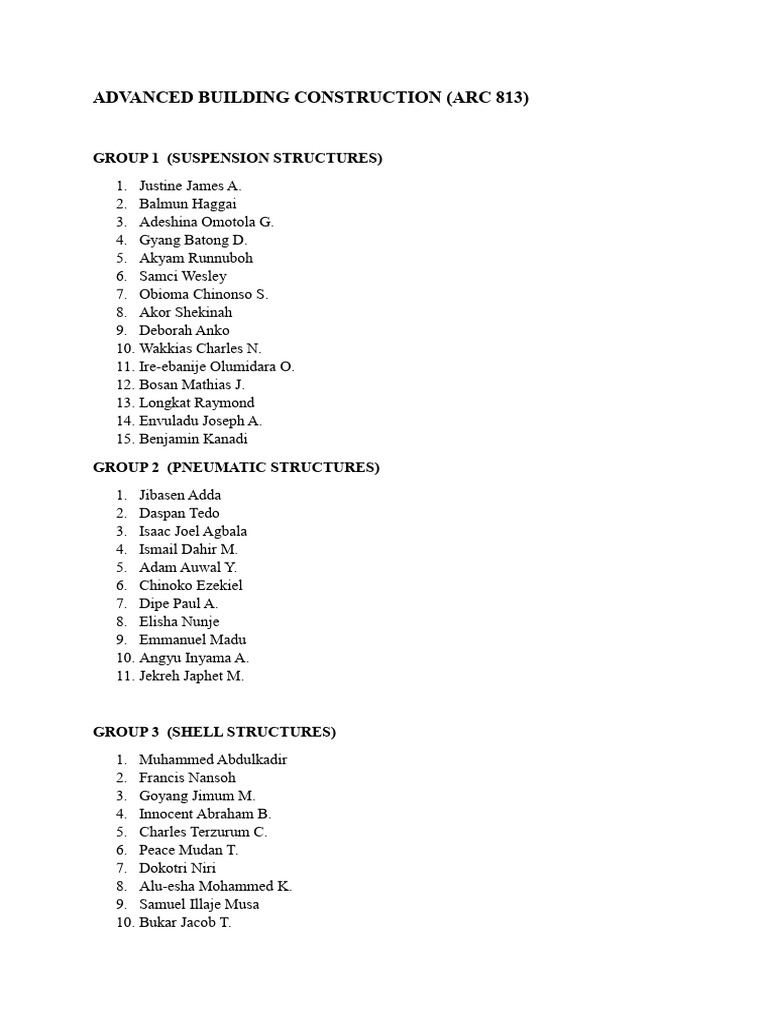 Advanced Building Construction Arc 813 Grouping-1 | PDF