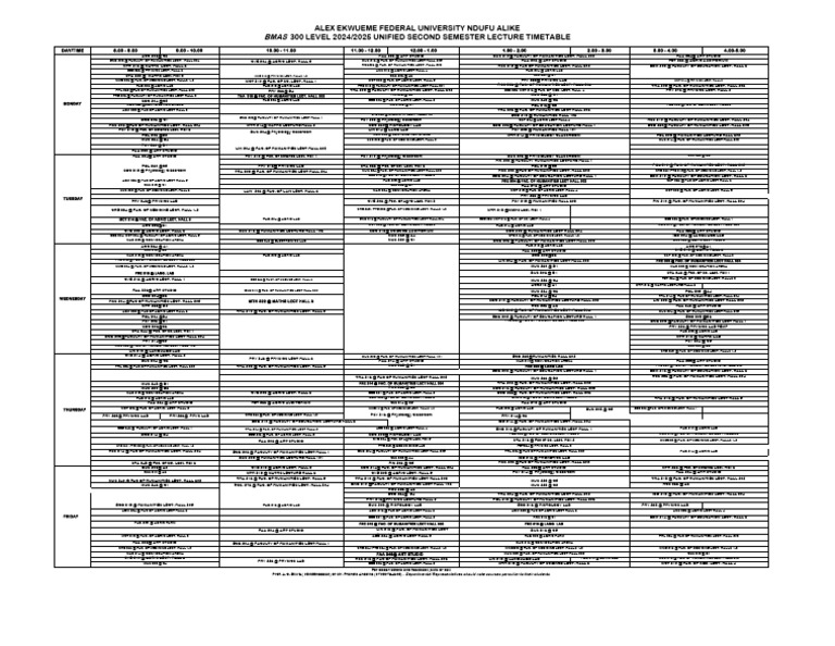 Bmas Unified 300l 2024 2025 Second Semester Lecture Time Table | PDF