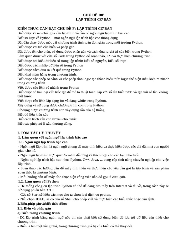 Chuyên Đề 10F. Lập Trình Cơ Bản | PDF