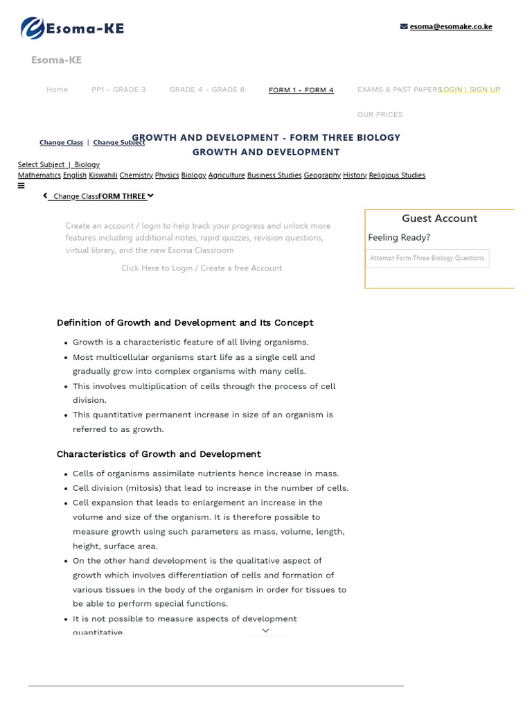 Form 3 Biology: Growth and Development | PDF | Embryo | Biology