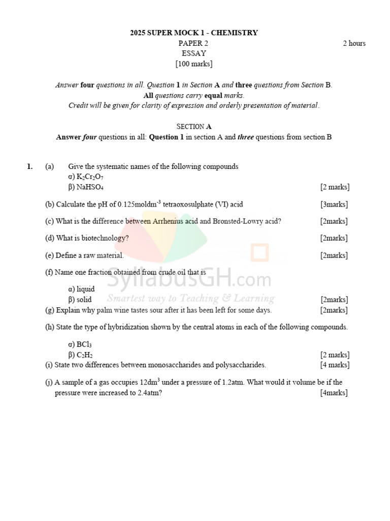2025 SUPER MOCK 1 - CHEMISTRY 2 | PDF | Chemical Equilibrium | Solubility