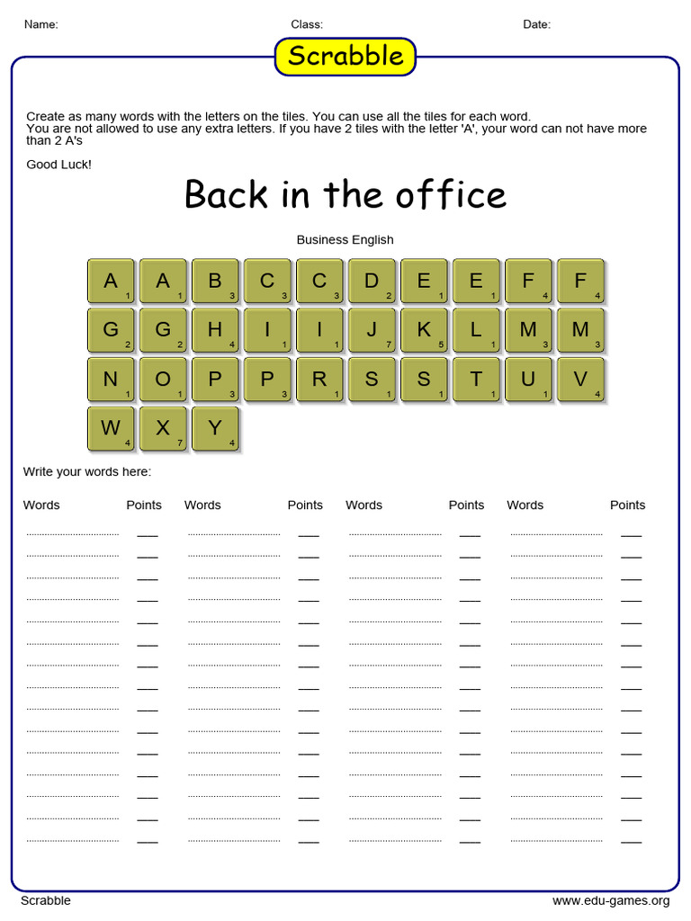 Back To Work - Word-Scrabble | PDF | Games Of Mental Skill | Gaming
