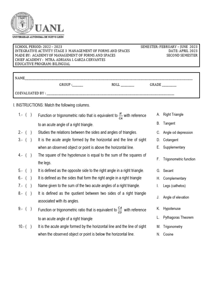 Integrative Laboratory Stage 3 2023 | PDF | Trigonometric Functions | Trigonometry