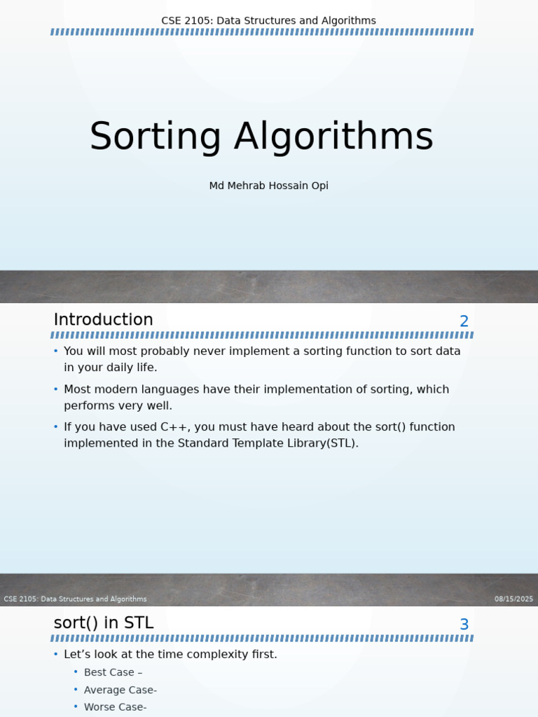 Lecture 9 - Sorting Algorithms | PDF | Algorithms | Algorithms And Data Structures