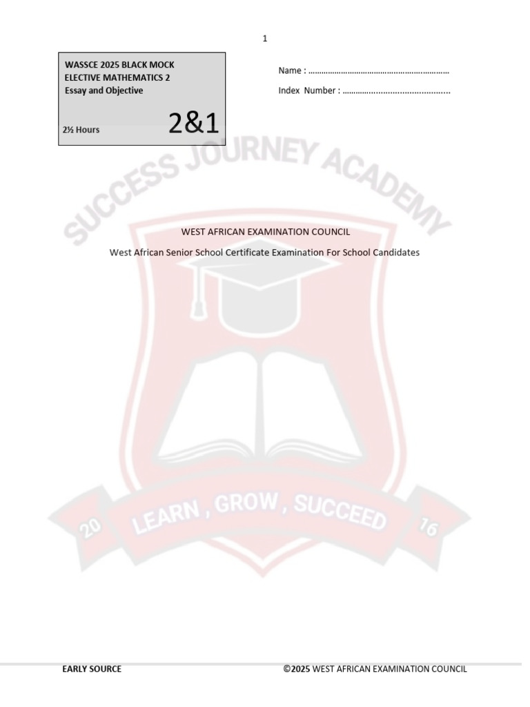 Wassce 2025 Elective Mathematics Black Mock | PDF | Force | Mass