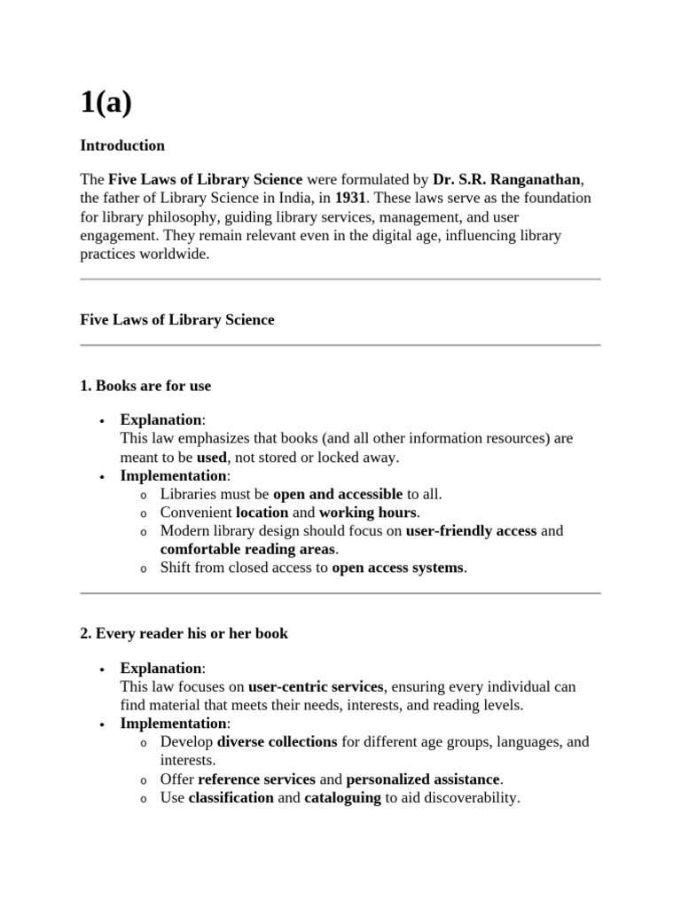 Ranganathan's Library Science Laws | PDF | Libraries | Librarian