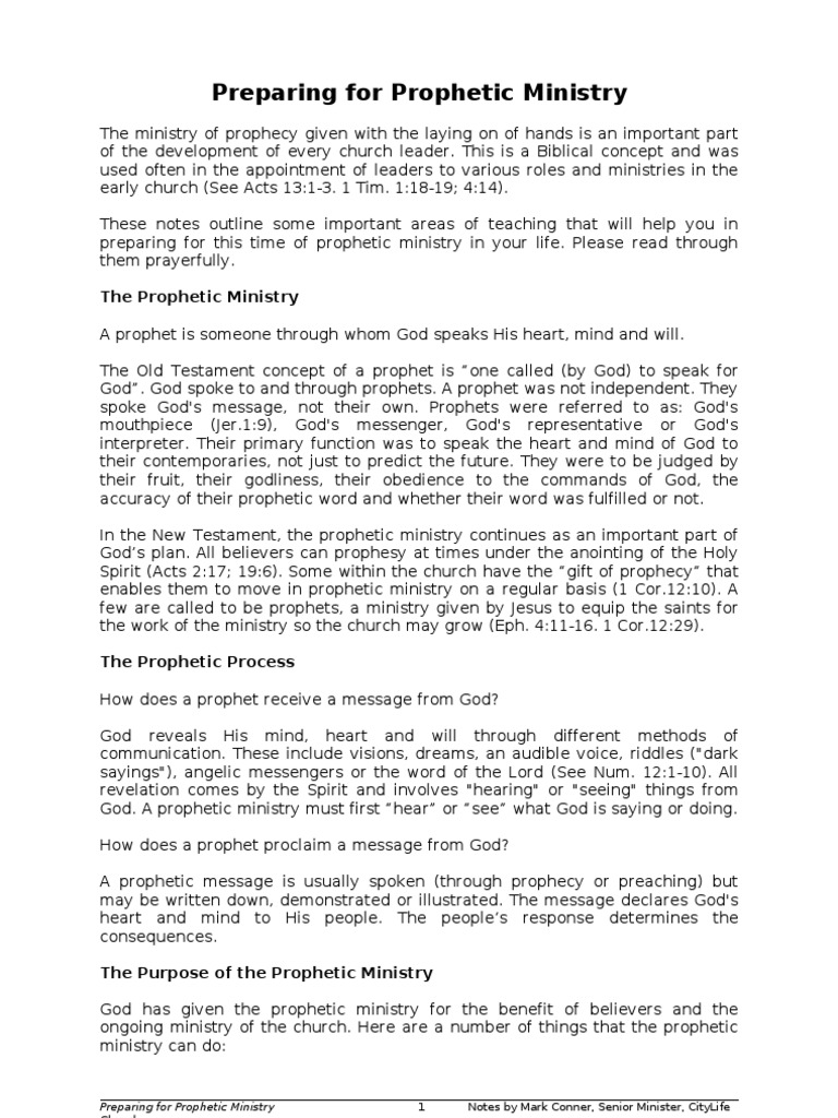 Preparing For Prophetic Ministry Mark Conner | PDF | Prophecy | Prophet