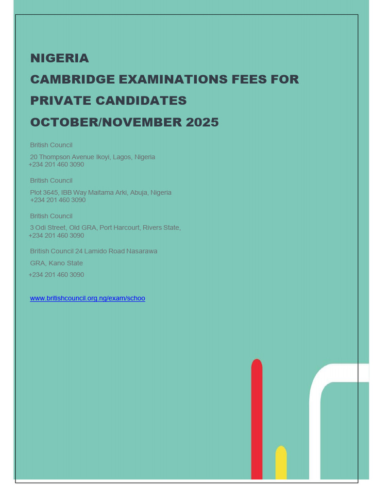 Cambridge Exam Fees in Nigeria 2025 | PDF | Qualifications | Student ...