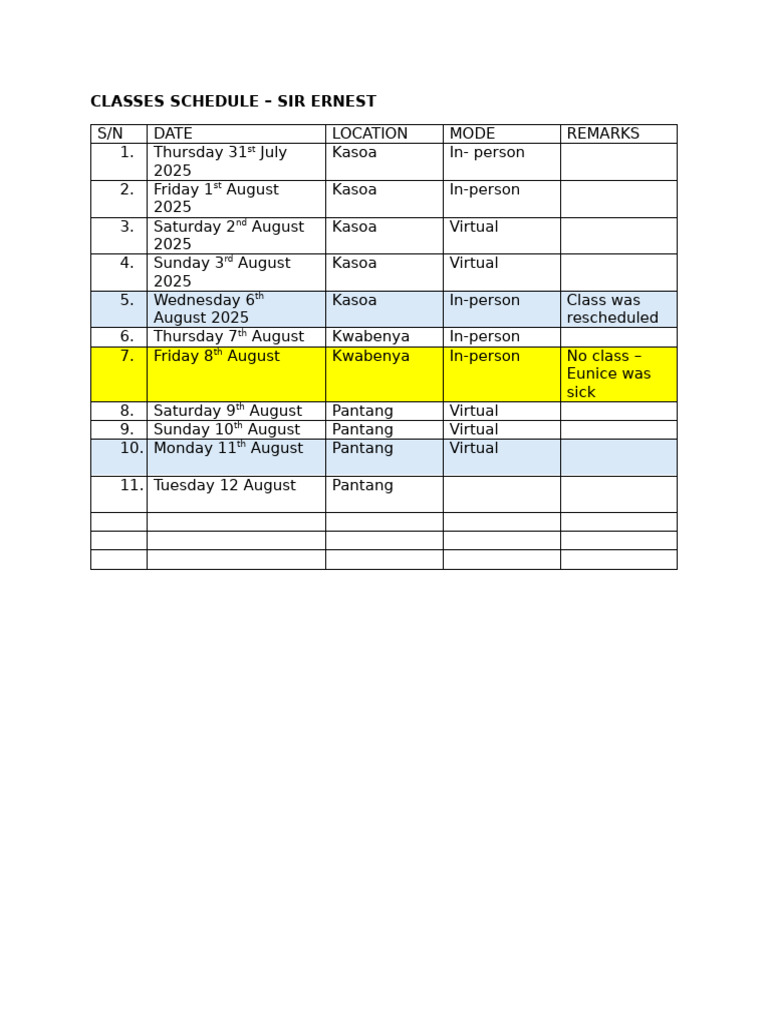 Home School - Classes Schedule | PDF