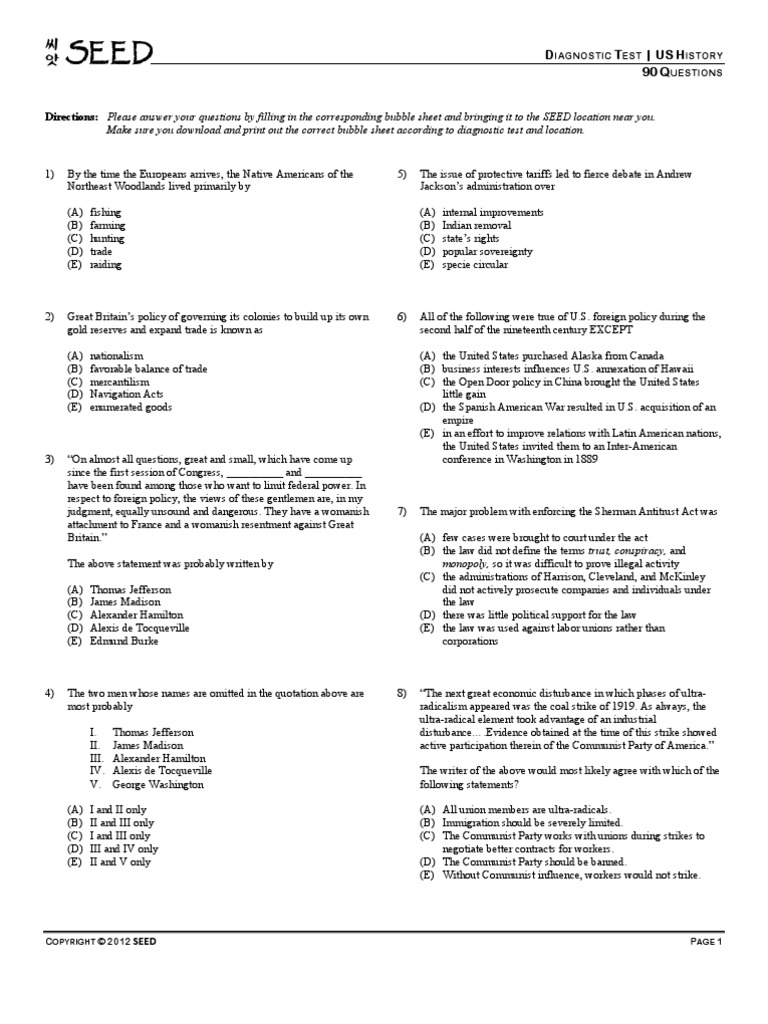 US History Diagnostic (Test) | PDF | United States Constitution ...