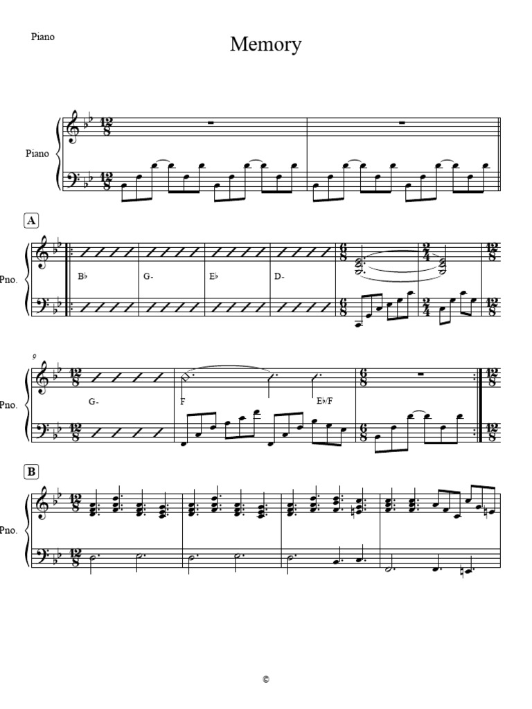 Memory Piano Chords and Score PDF | PDF