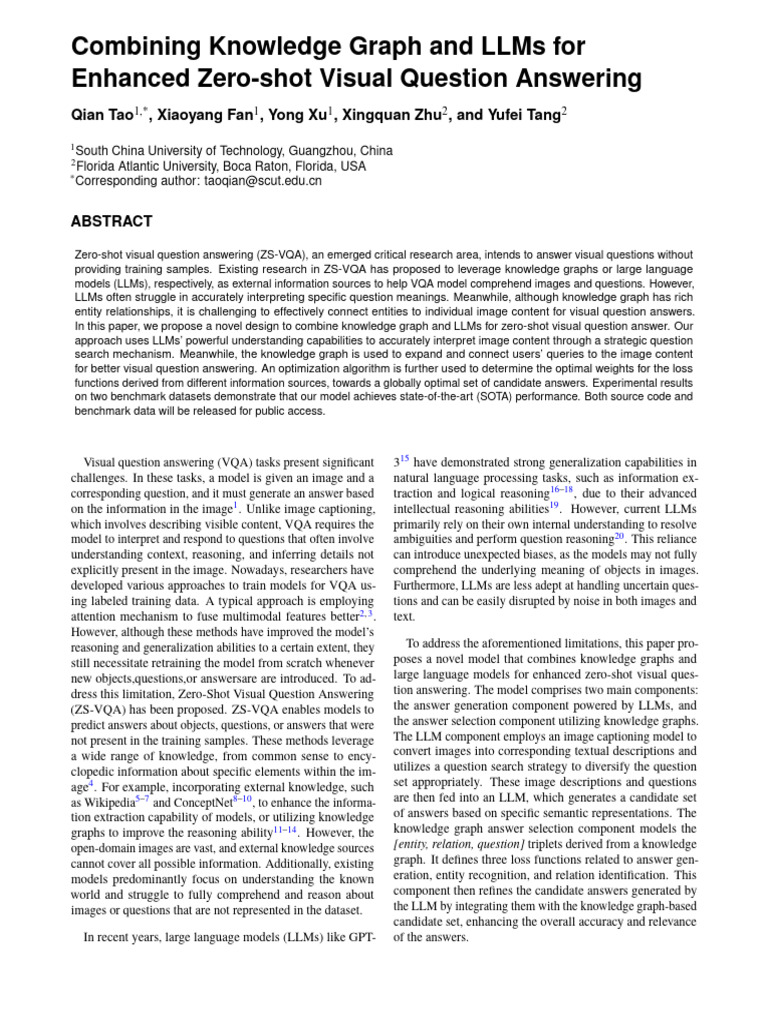 Knowledge Graphs and LLMs for ZS-VQA | PDF | Applied Mathematics ...