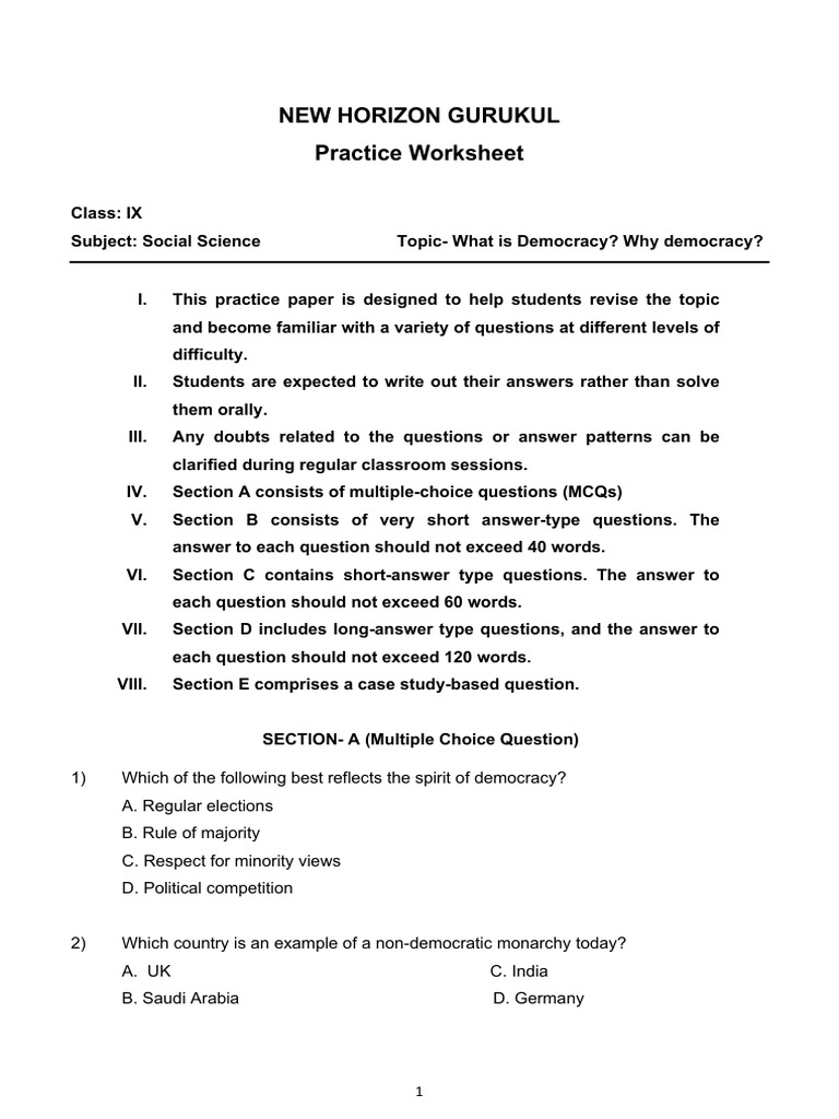 Social Science Civics-1 What Is Democracy - Why Democracy | PDF ...