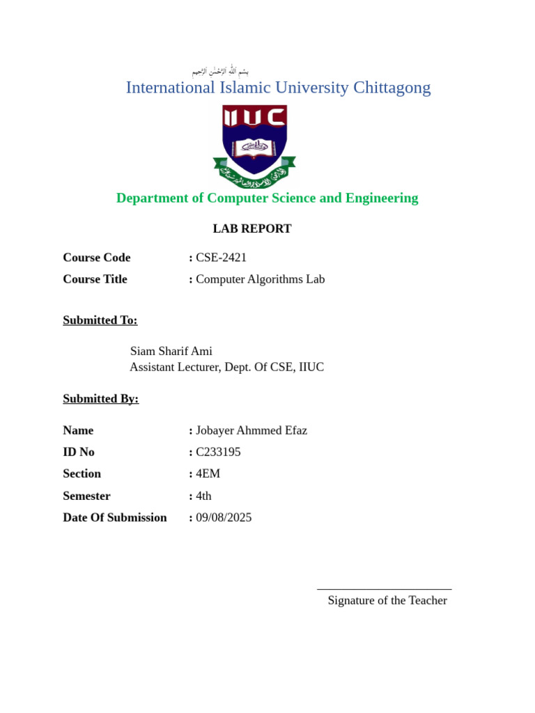 Cover Page Lab Report | PDF