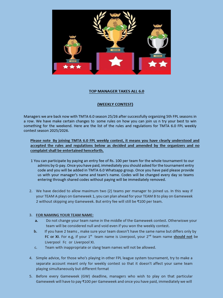 Tmta 6.0 Rules N Regulations | PDF