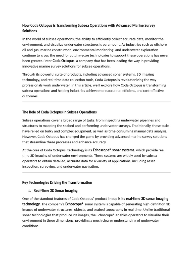 How Coda Octopus is Transforming Subsea Operations With Advanced Marine ...