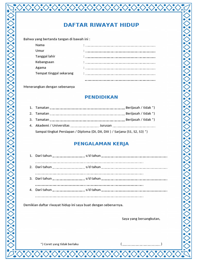 Contoh CV Kosong untuk Diisi | PDF