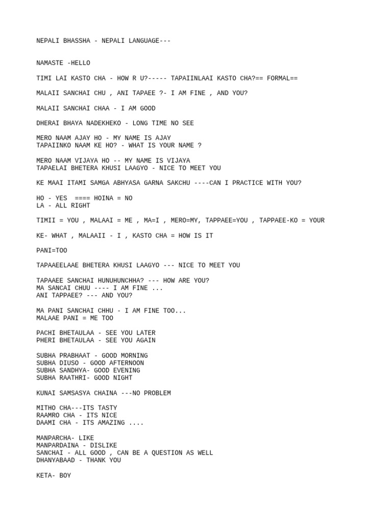 Nepali Conversation Basics by Ajay | PDF