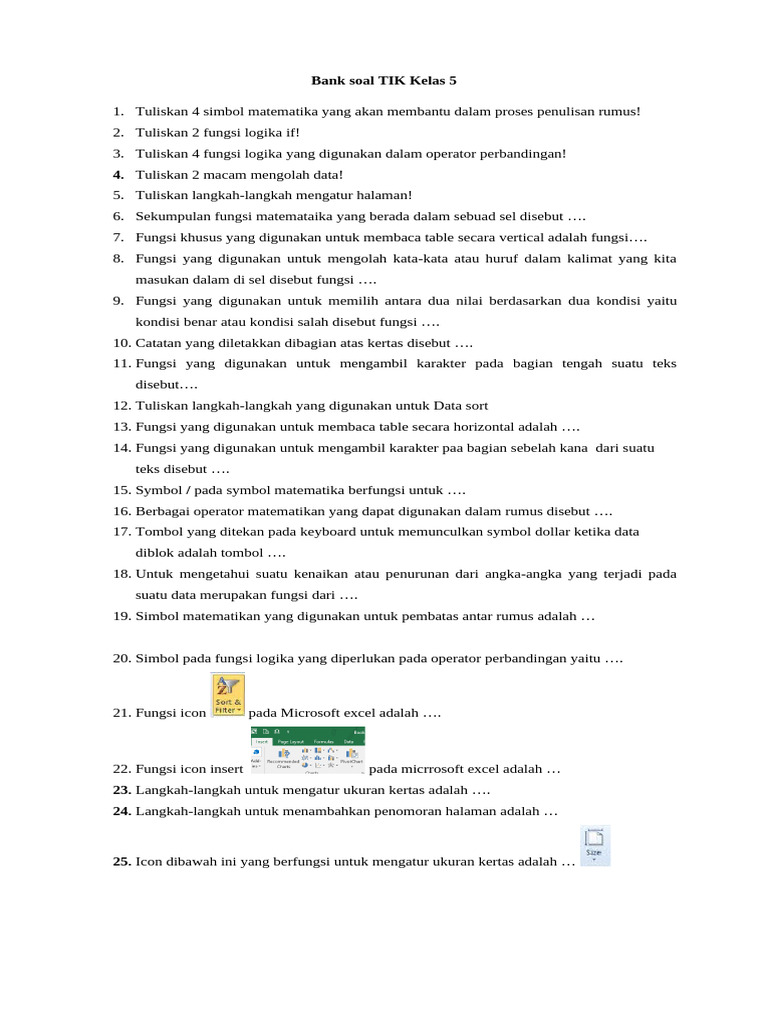 Bank Soal TIK Kelas 5 Print | PDF