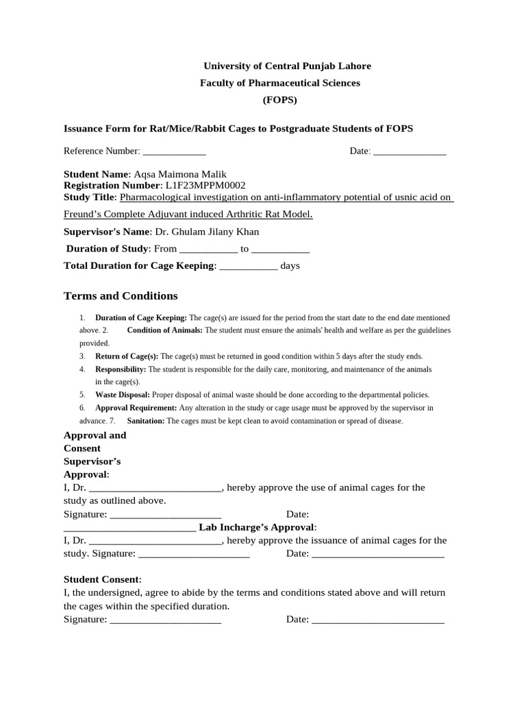Animal Cage Issuance Form for FOPS | PDF