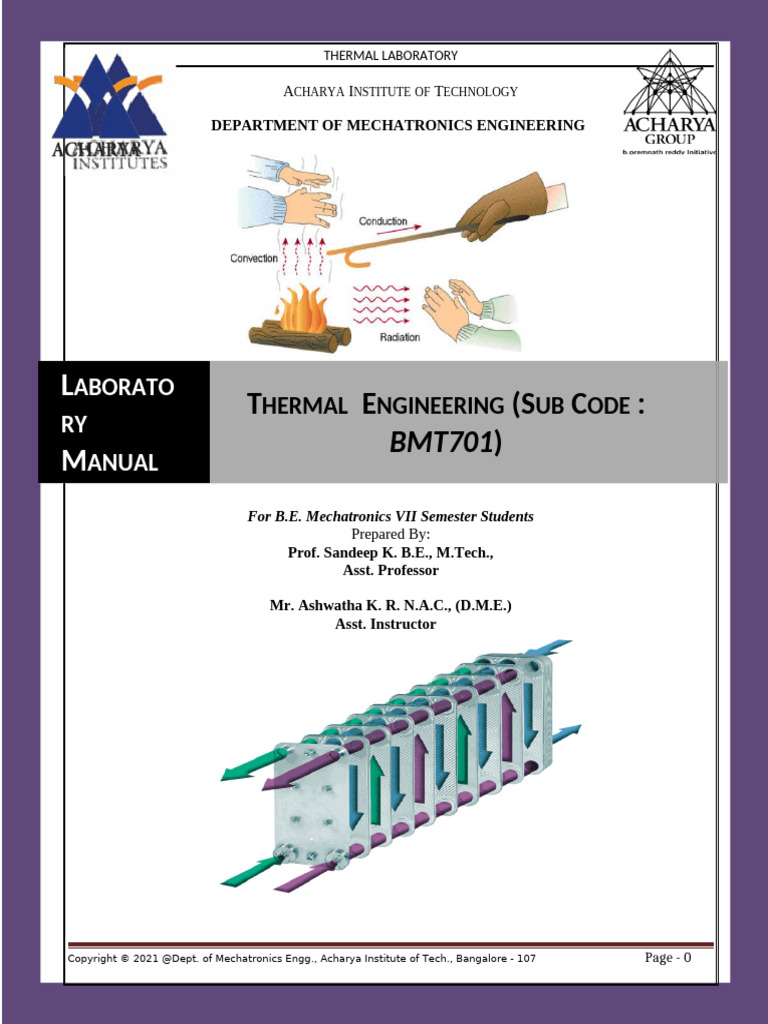 Thermal Engineering Lab Manual BMT701 | PDF | Heat Transfer | Heat